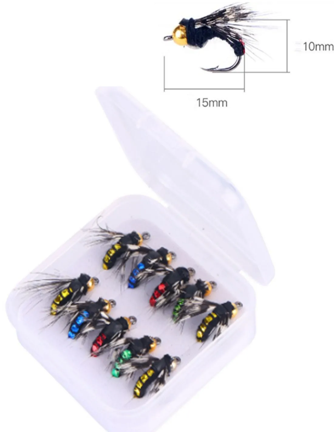 Kolpo Set of 10 Sinking Fly Fishing Flies – Super Realistic on 10x15 mm ...